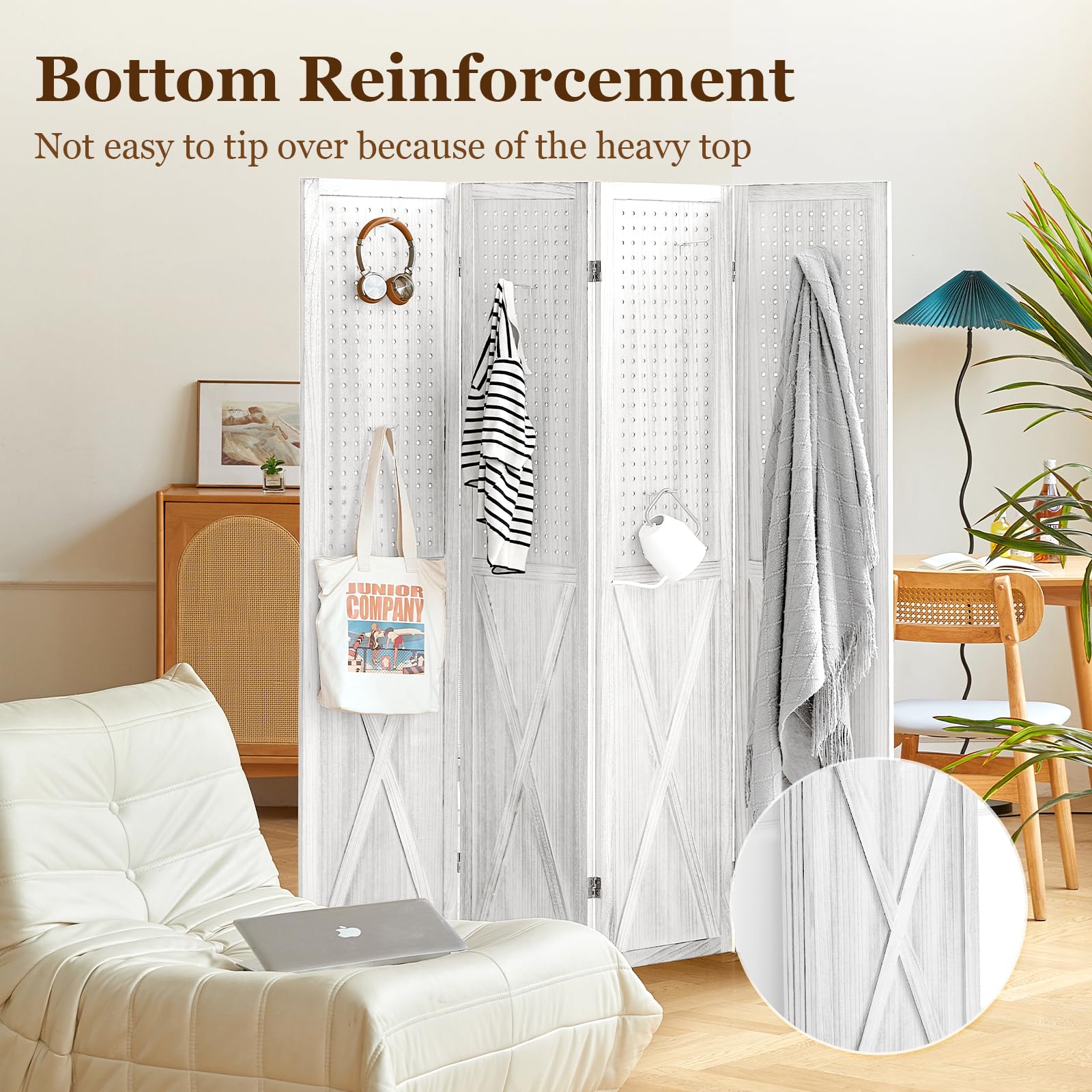 Snapklik.com : 4 Panel Room Divider, 56Ft Pegboard Display Wood Room ...