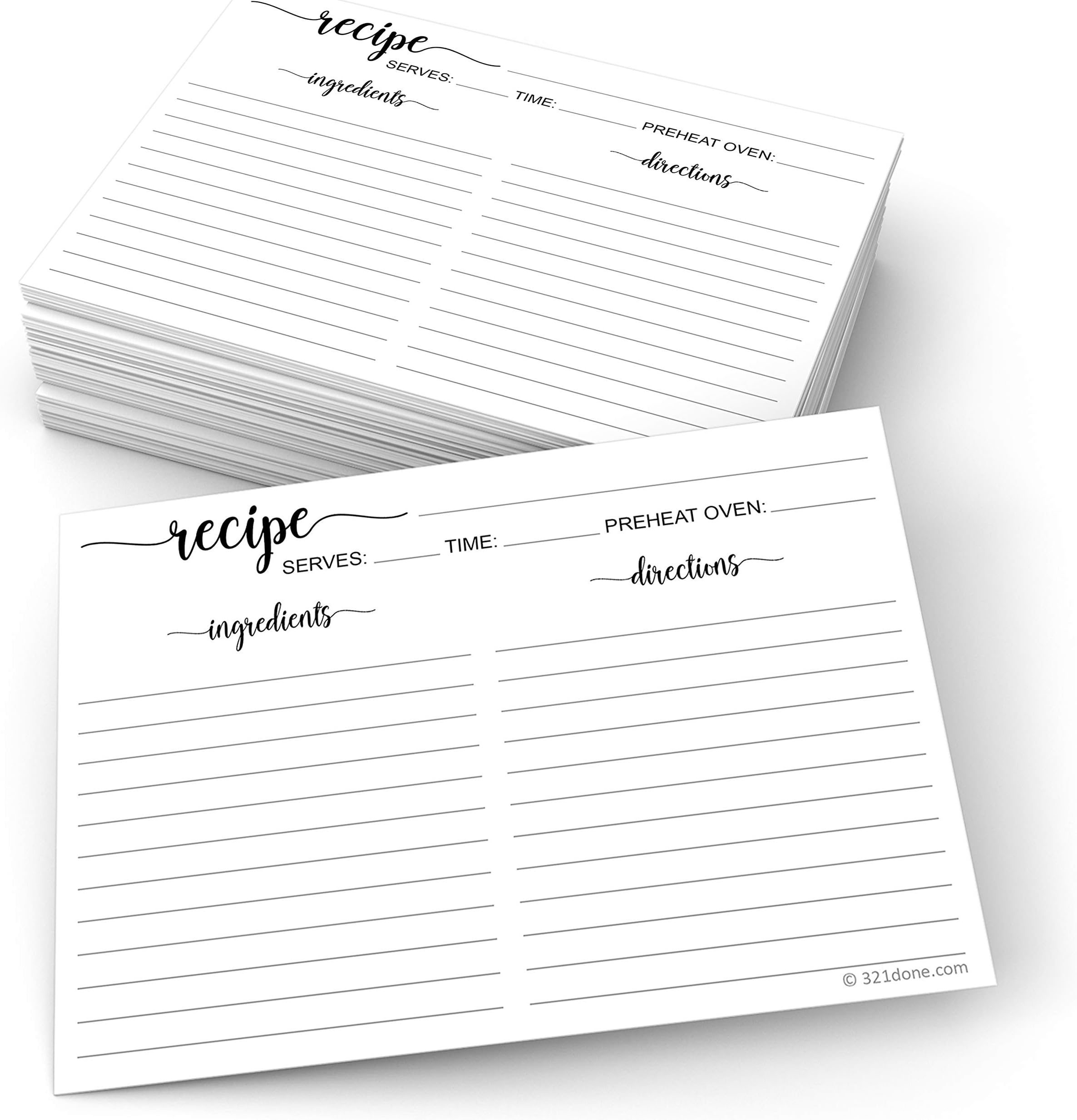 Amazon.com: 321Done Recipe Cards (Set of 50) 5" x 7" Extra Large White ...