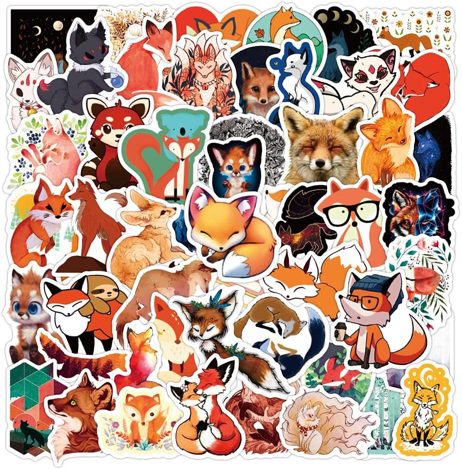 50Pcs Cute Fox Stickers Packs for Kids Teens, Vinyl Waterproof Pretty ...