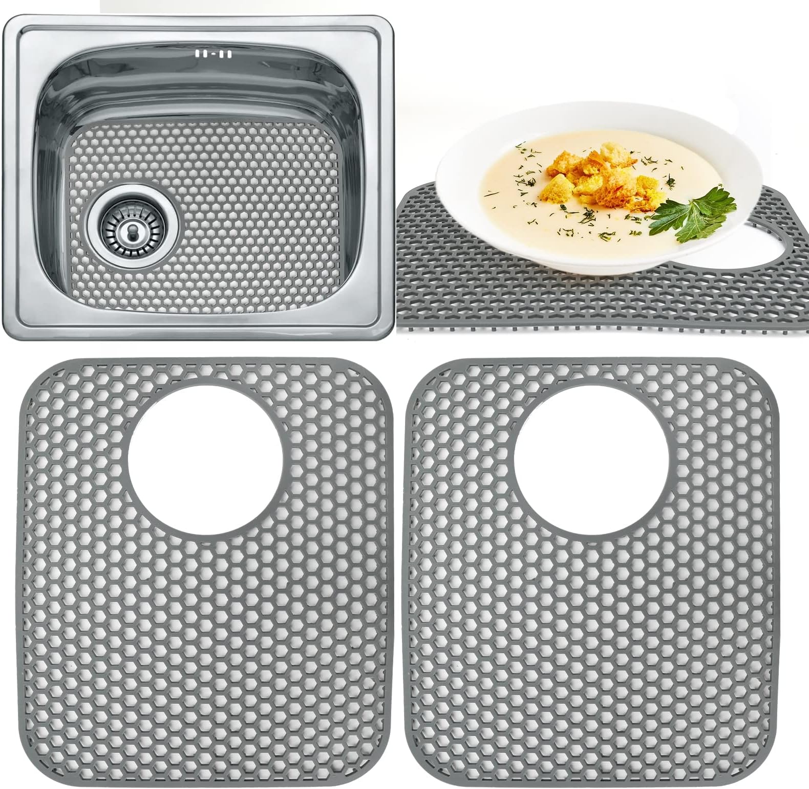 Joseph Joseph Sink Saver- 2 piece Adjustable Kitchen Sink Protector Mat with non slip feet, Grey ...