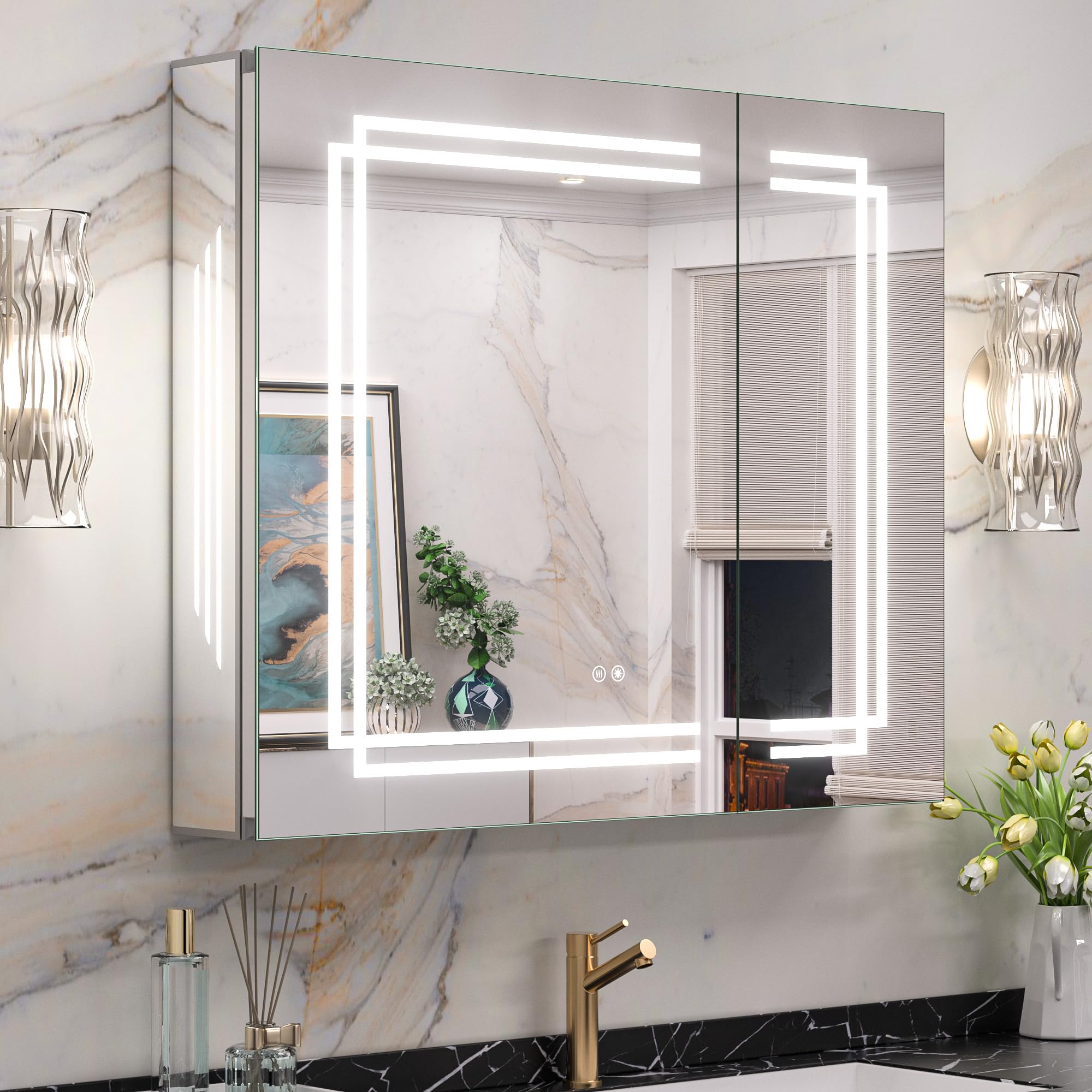 Amazon.com: Keonjinn 30x26 Inch Lighted Medicine Cabinet with LED ...