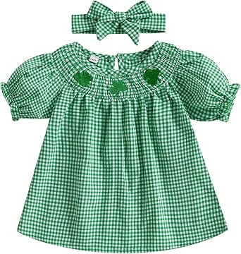 Amazon.com: Baby Girl St Patrick’s Day Dress Puff Short Sleeve Smocked ...
