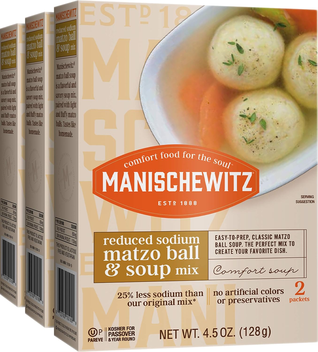 Amazon.com : Manischewitz Reduced Sodium Matzo Ball & Soup Mix 4.5oz (3 ...