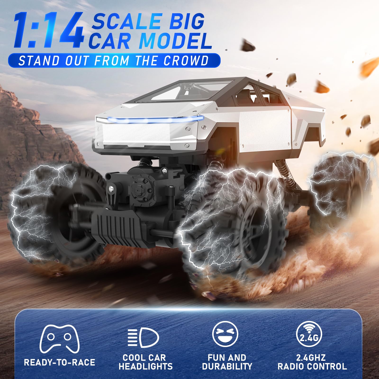 Snapklik.com : NQD RC Truck, 1:14 Scale Big Cybertruck Model Remote ...