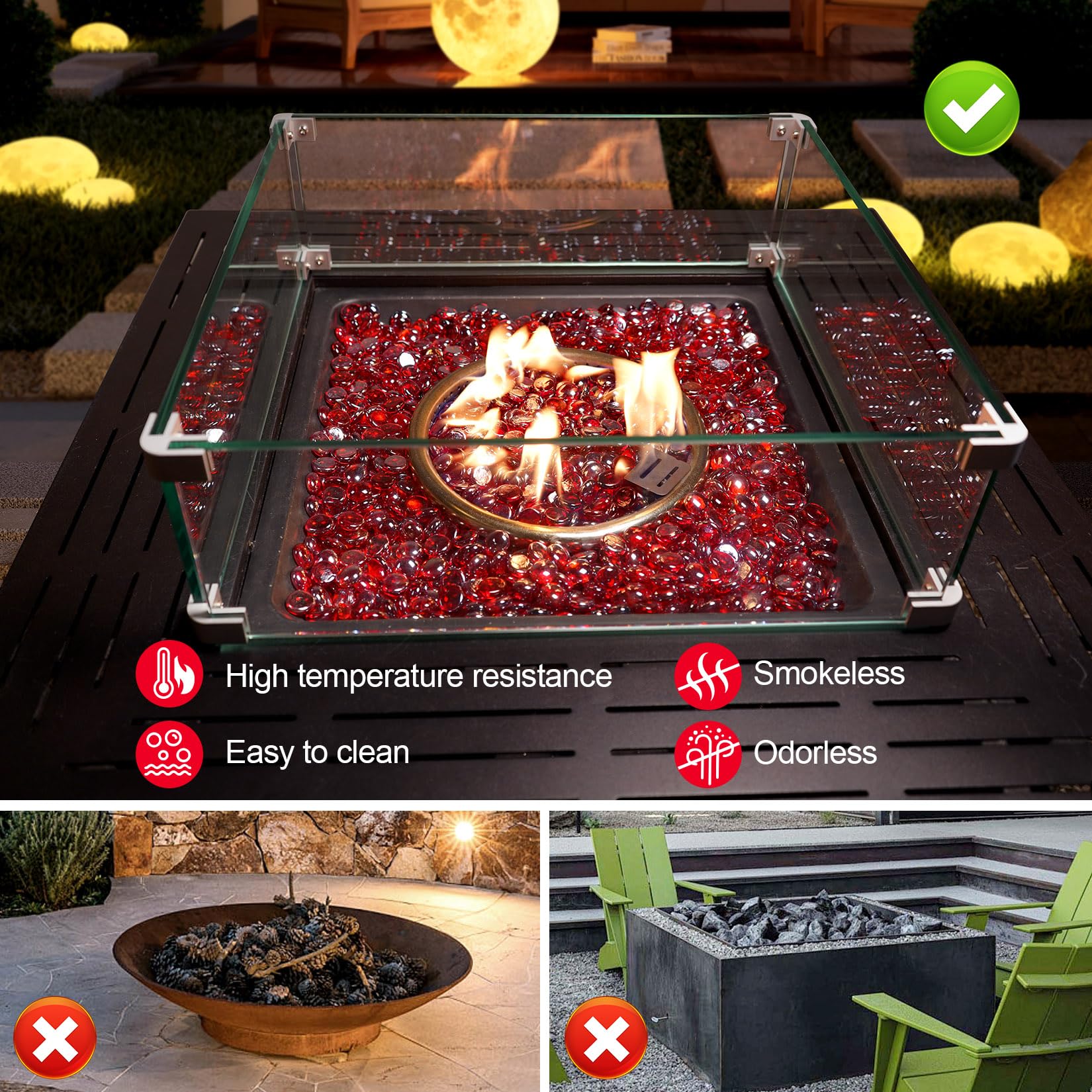Snapklik.com : GasSaf Red Fire Glass Beads For Outdoor Fire Pit ...