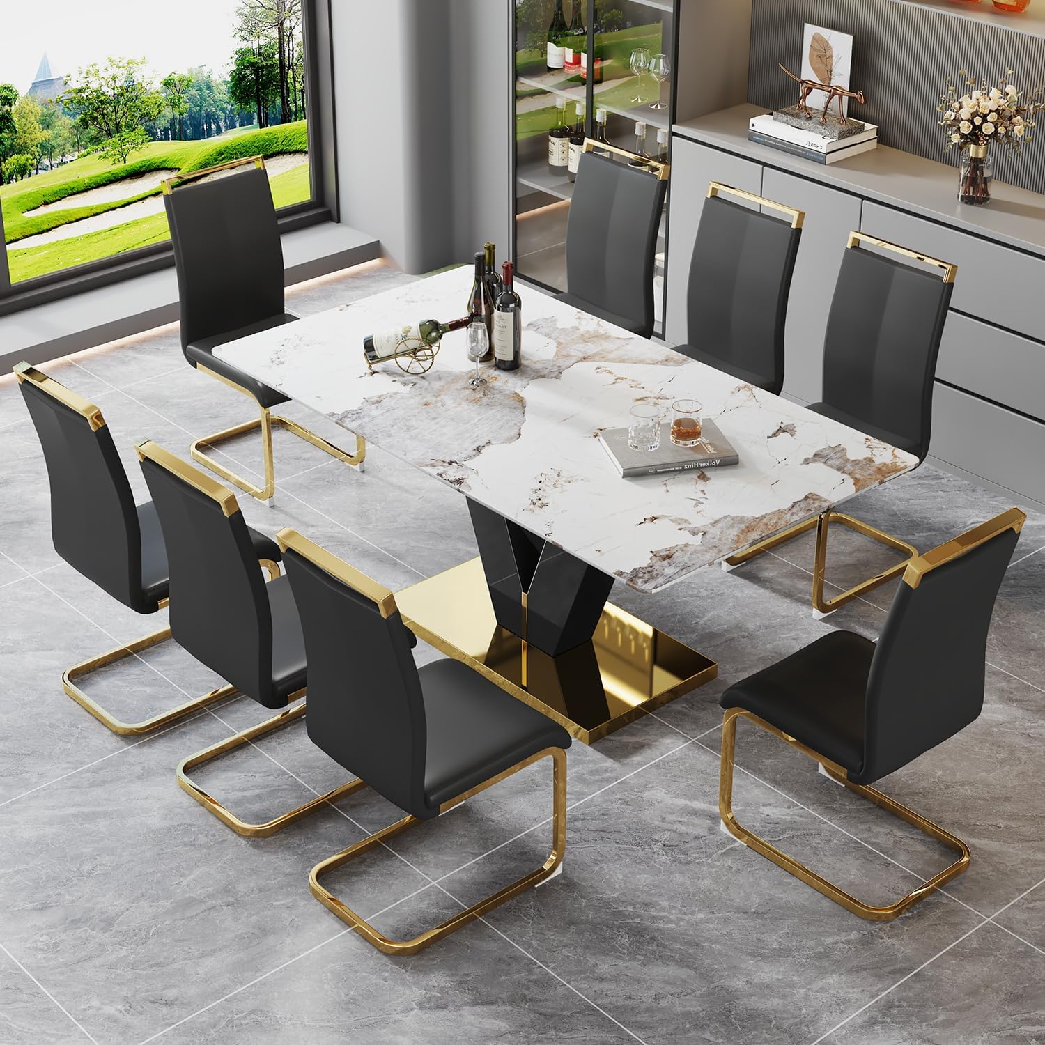 Amazon.com - 71" White Dining Table Set for 8, Modern Dining Table Set ...