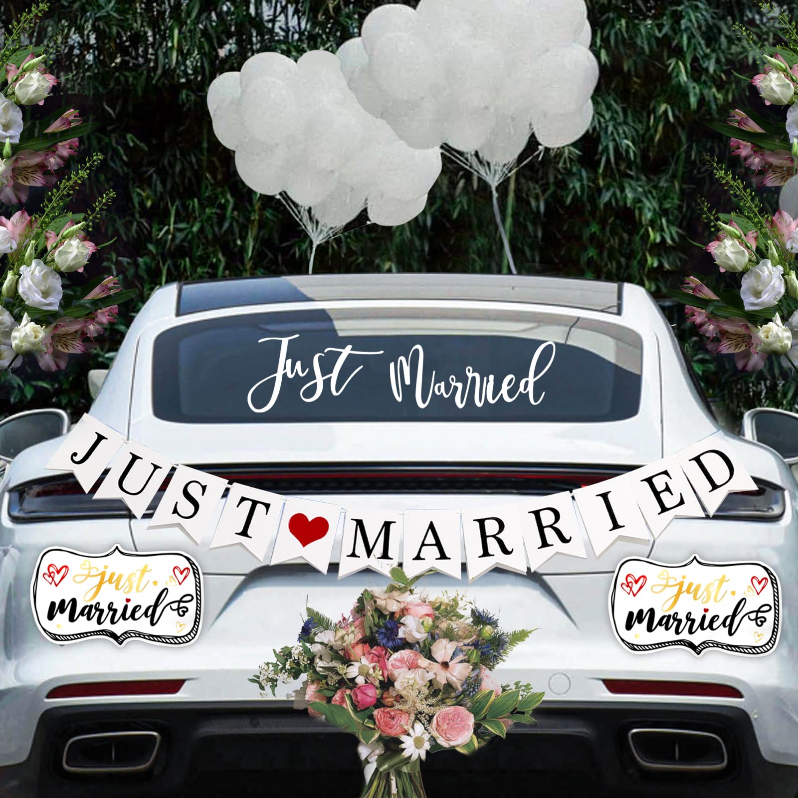 Just Married Decorated Car