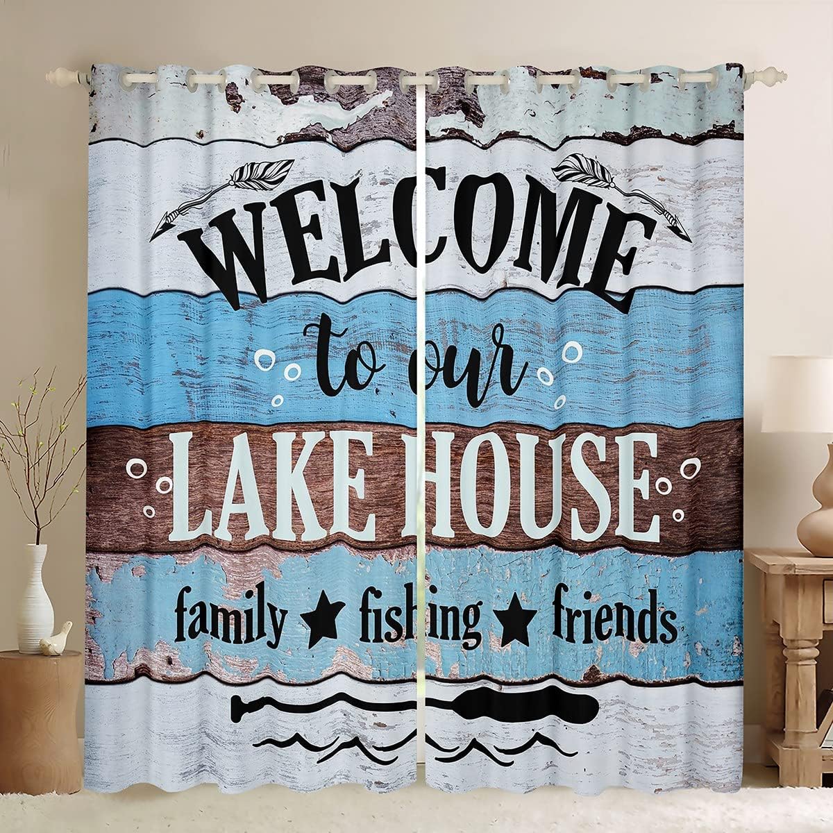 Amazon.com: Lake House Blackout Curtains, Farmhouse Lake Paddle ...
