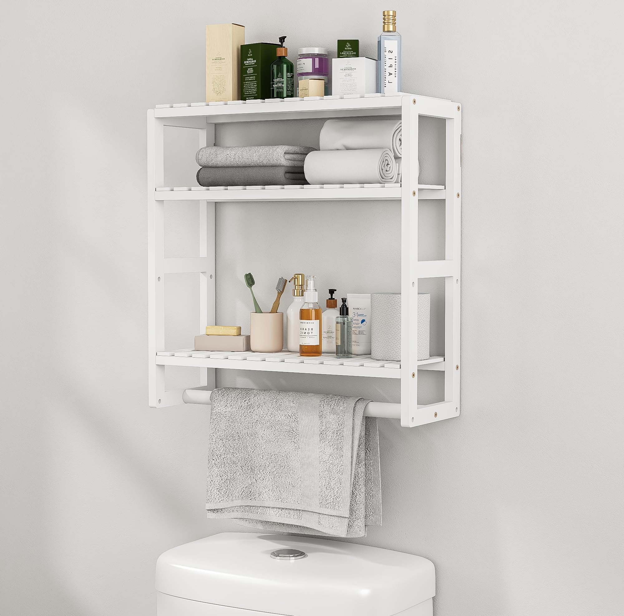 Amazon.com: Furshus Bathroom Organizer Shelves 3 Tiers Floating Shelf ...