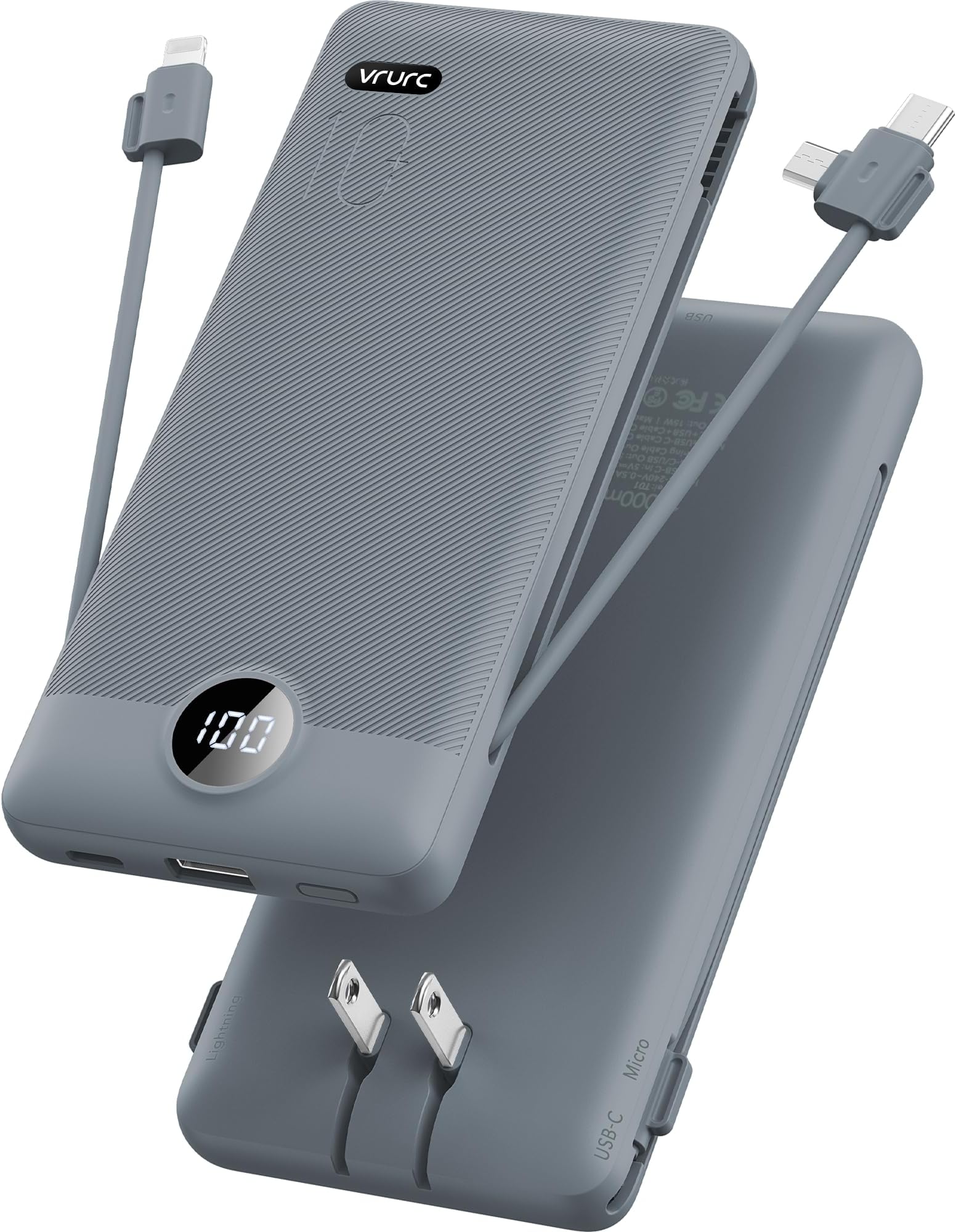 Amazon.com: VRURC Portable Charger Built-in Cables and AC Wall Plug ...