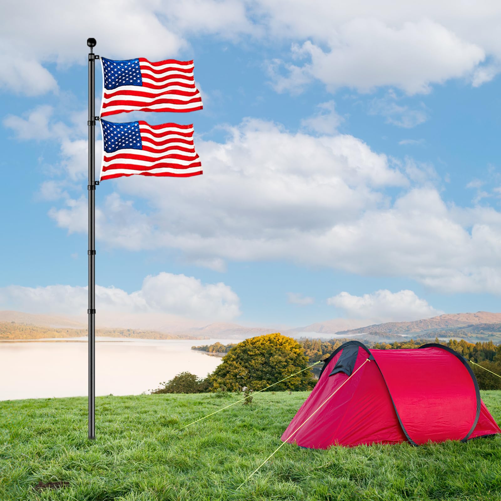 25FT Telescoping Flag Pole for Outside in Ground, Heavy Duty Aluminum ...