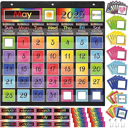 Amazon.com: Fulmoon 119pcs Classroom Calendar Pocket Chart Boho ...