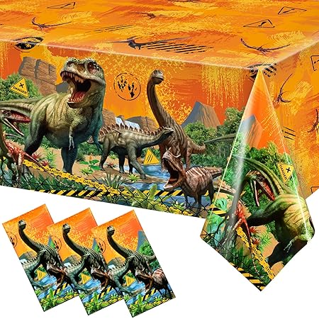 Amazon.com: Tiamon 3 Pcs Jurassic Dinosaur Tablecloth Dinosaur Party ...
