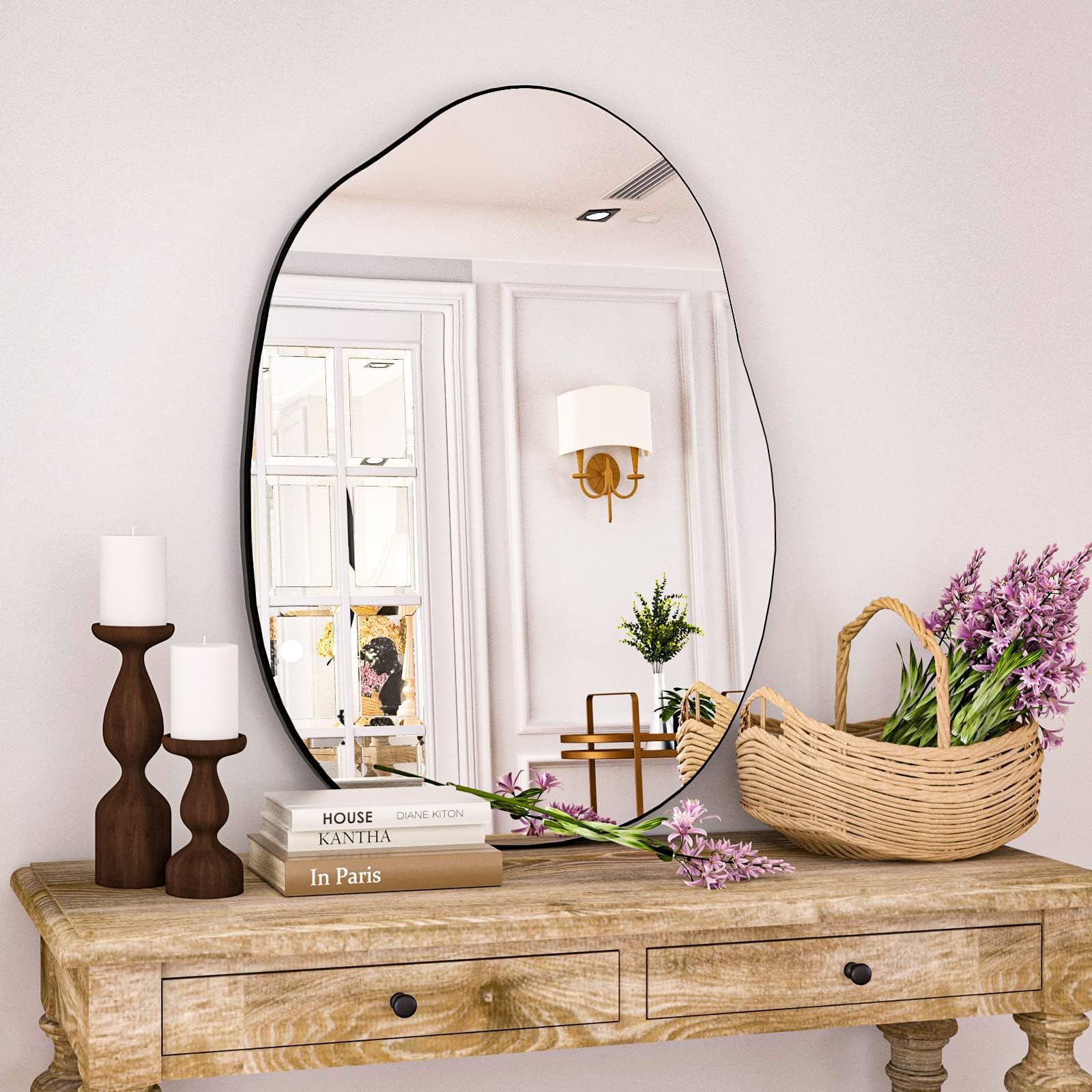 Amazon.com: HOMECOOKIN Asymmetrical Mirror Wood, 23.5" x 19" Irregular ...