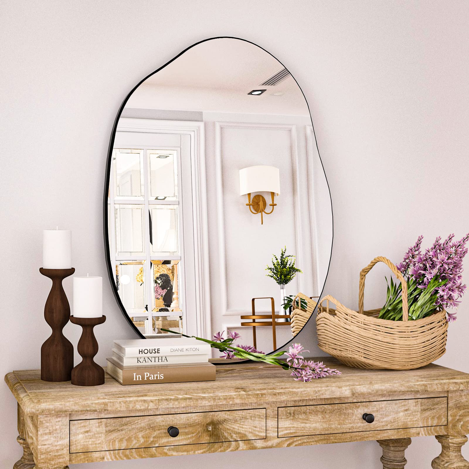 HARRITPURE Irregular Wall Mirror 24 x32 Black Asymmetrical Bathroom