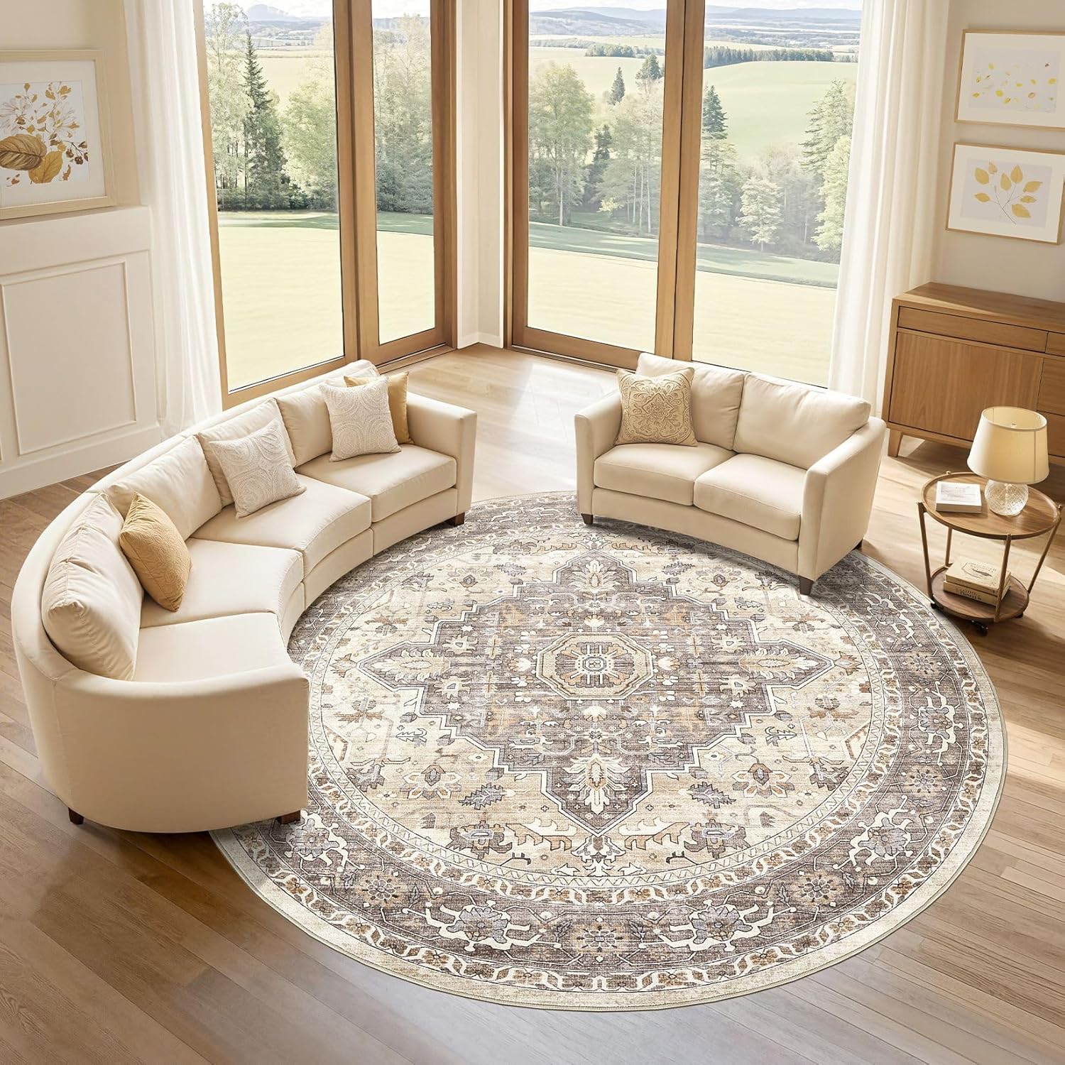 Amazon.com: Round Rug Living Room Rugs: 8Ft Washable Boho Neutral Large ...