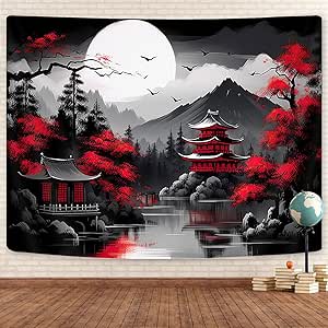 Amazon.com: Mountain Forest Nature Tapestry for Bedroom, Black and ...
