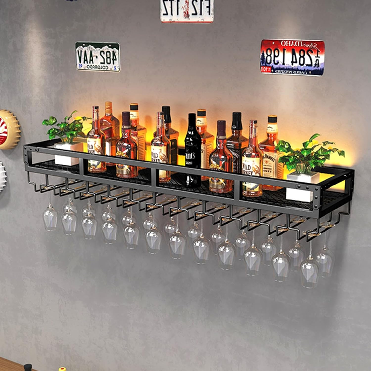 Amazon.com: Wine Rack Wall Mounted Bar Shelves with Wine Glass Holder ...