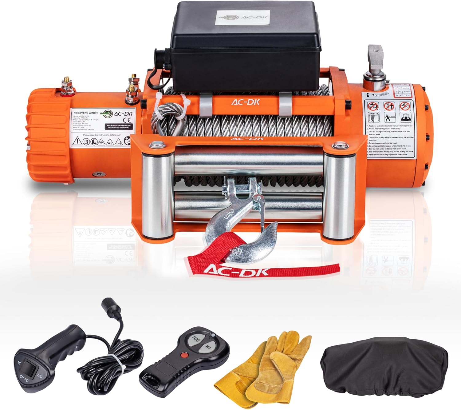 AC-DK 12000 lb Electric Winch Kit,Winch 12V Steel Cable Waterproof IP67 ...