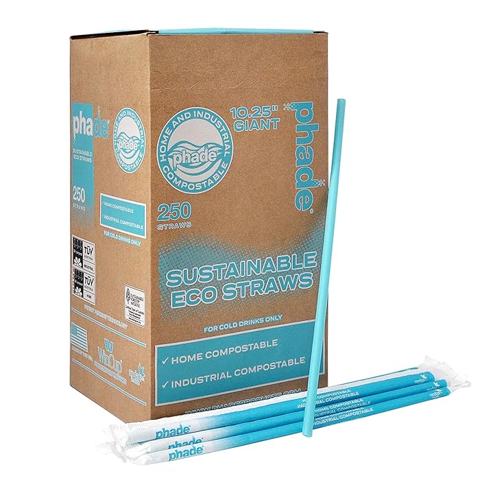 Buy Phade 10.25" Giant Compostable Biodegradable Eco Straws, 250 Count ...