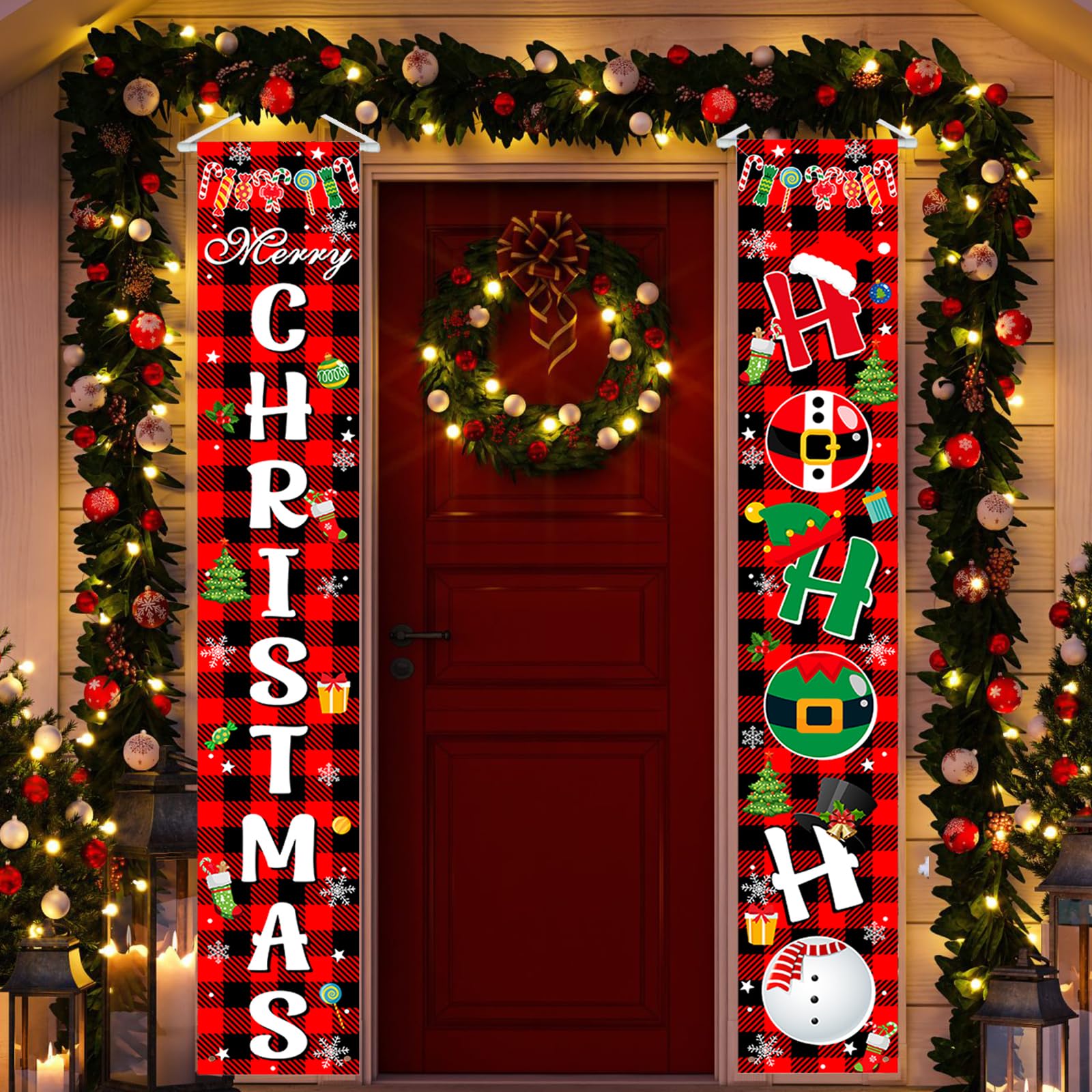 Amazon.com: Avezano Christmas Door Banner Merry Christmas Front Door ...