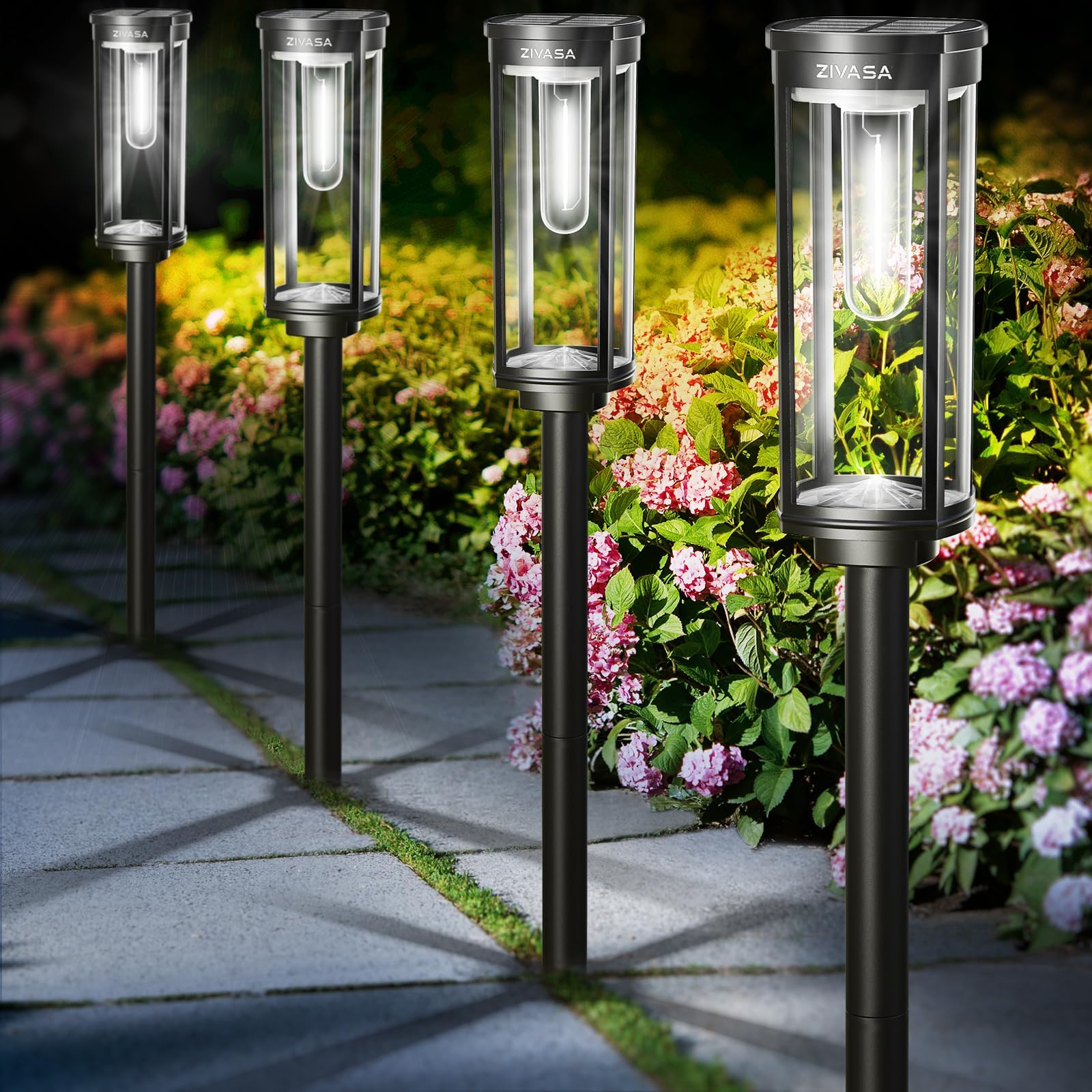 ZIVASA Solar Pathway Lights Outdoor Waterproof 8 Pack, 12H Lasting ...