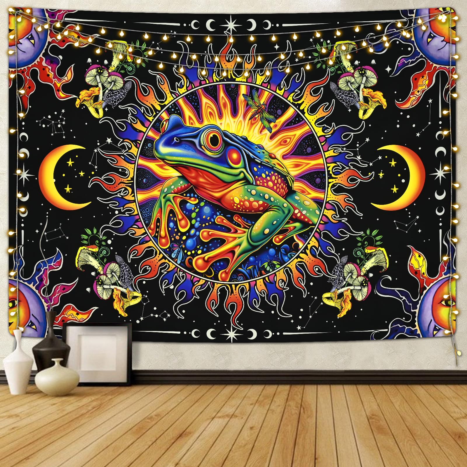 Amazon.com: Krelymics Frog Tapestry Hippie Mushroom Tapestries Burning ...