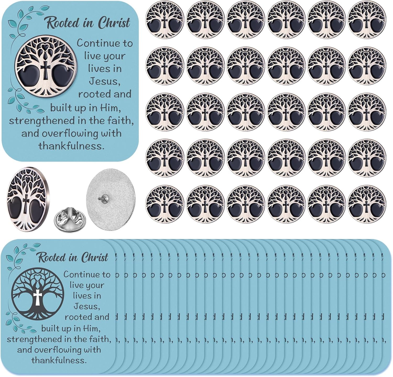 Amazon.com: Quelay 30 Sets Rooted in Christ Pins on Card Bulk Religious ...