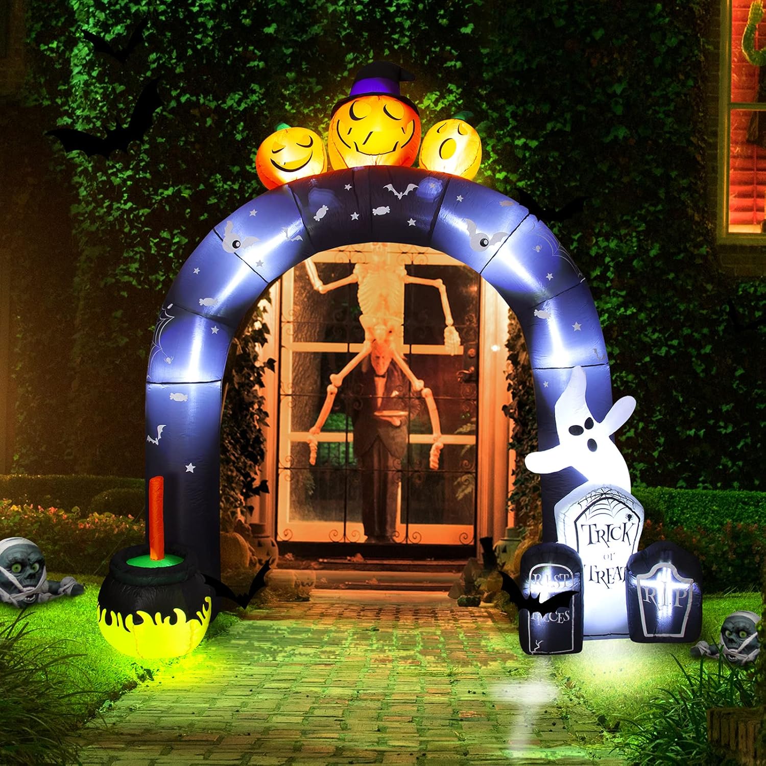 Amazon.com: BravoStar 10 FT Inflatable Pumpkin Ghost Archway with LED ...