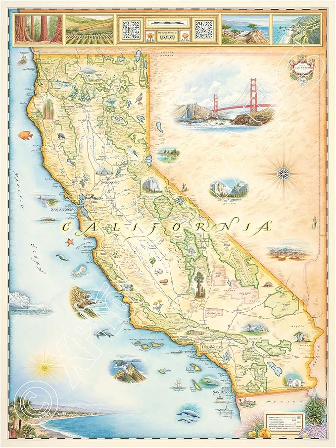 Amazon.com - Xplorer Maps California State Hand-Drawn Map Poster ...