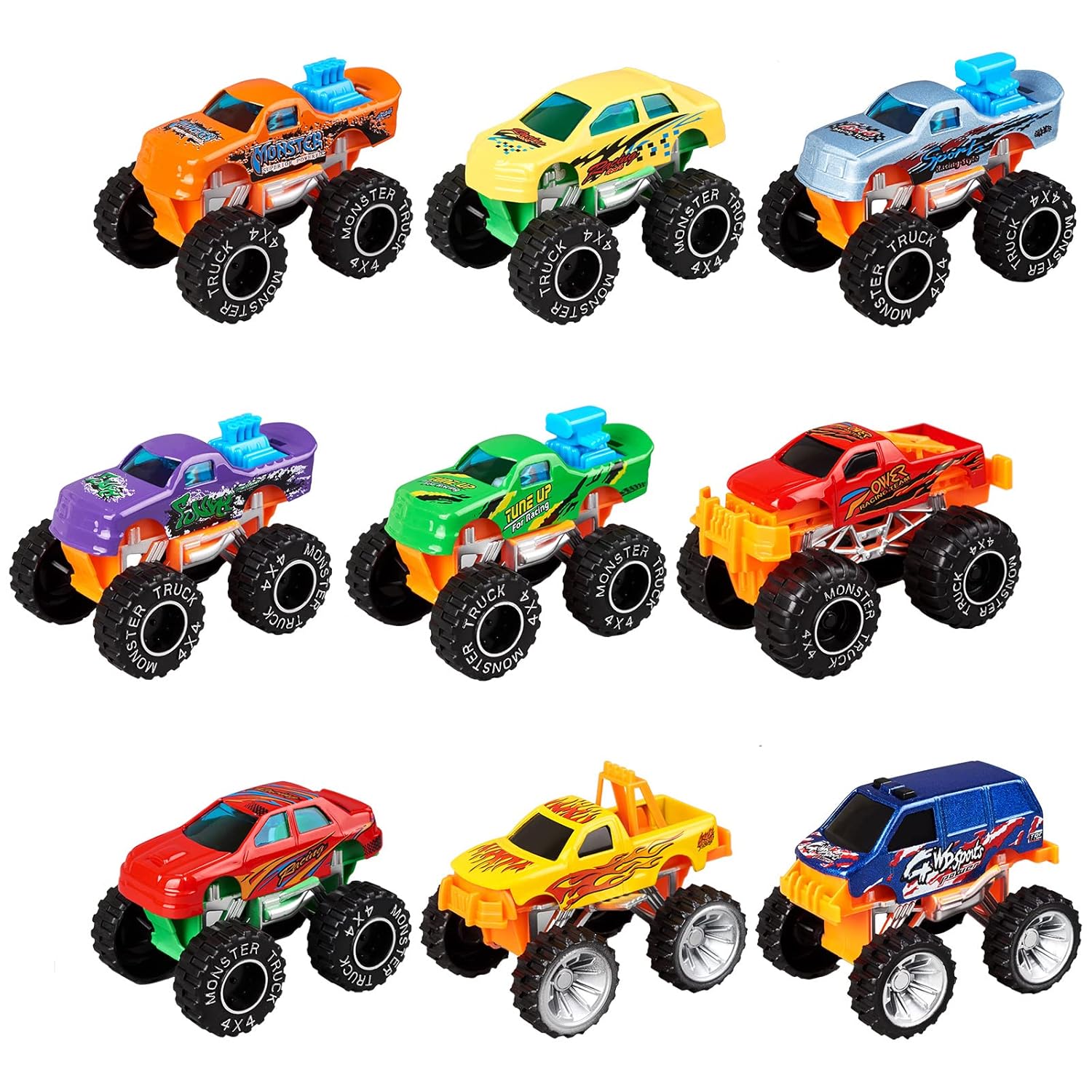 GOLDEN WHEEL Monster Trucks 1:64 Scale Die-Cast: 9 Pack Toy Car ...