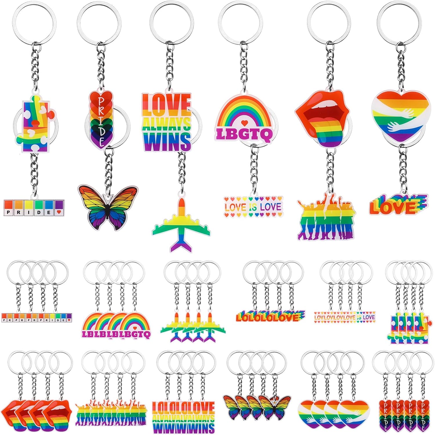 LIUBUJINGYING 48 Pcs Gay Pride Rainbow Keychain Colorful Pride Keyring ...