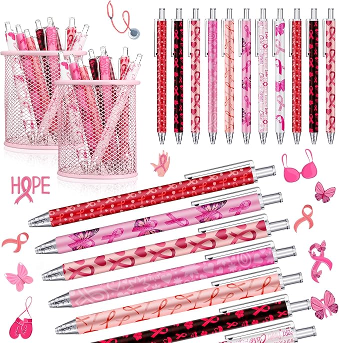 Amazon.com : Leinuosen 72 Pieces Breast Cancer Awareness Pens Bulk Pink ...