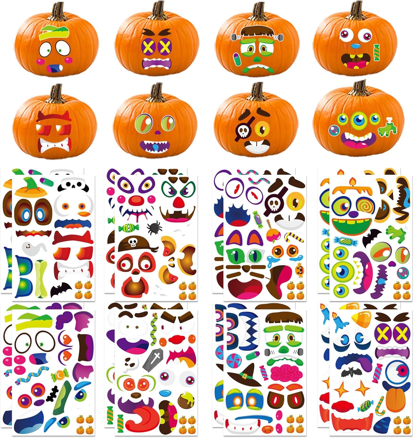 Amazon.com: 64 PCS Large Halloween Pumpkin Decorating Stickers for Kids ...
