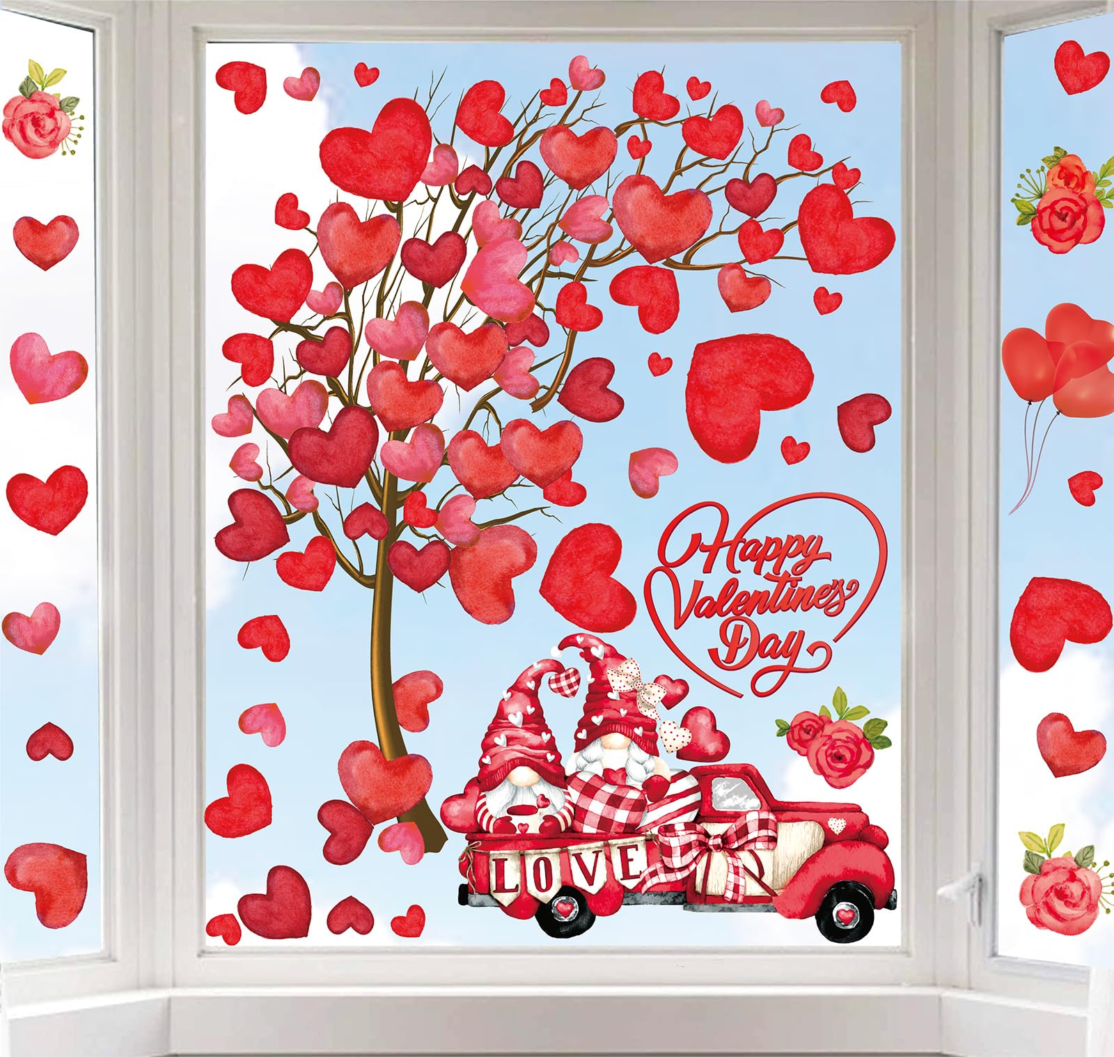 Amazon.com: Whaline 6 Sheets Valentine's Day Window Clings Watercolor ...