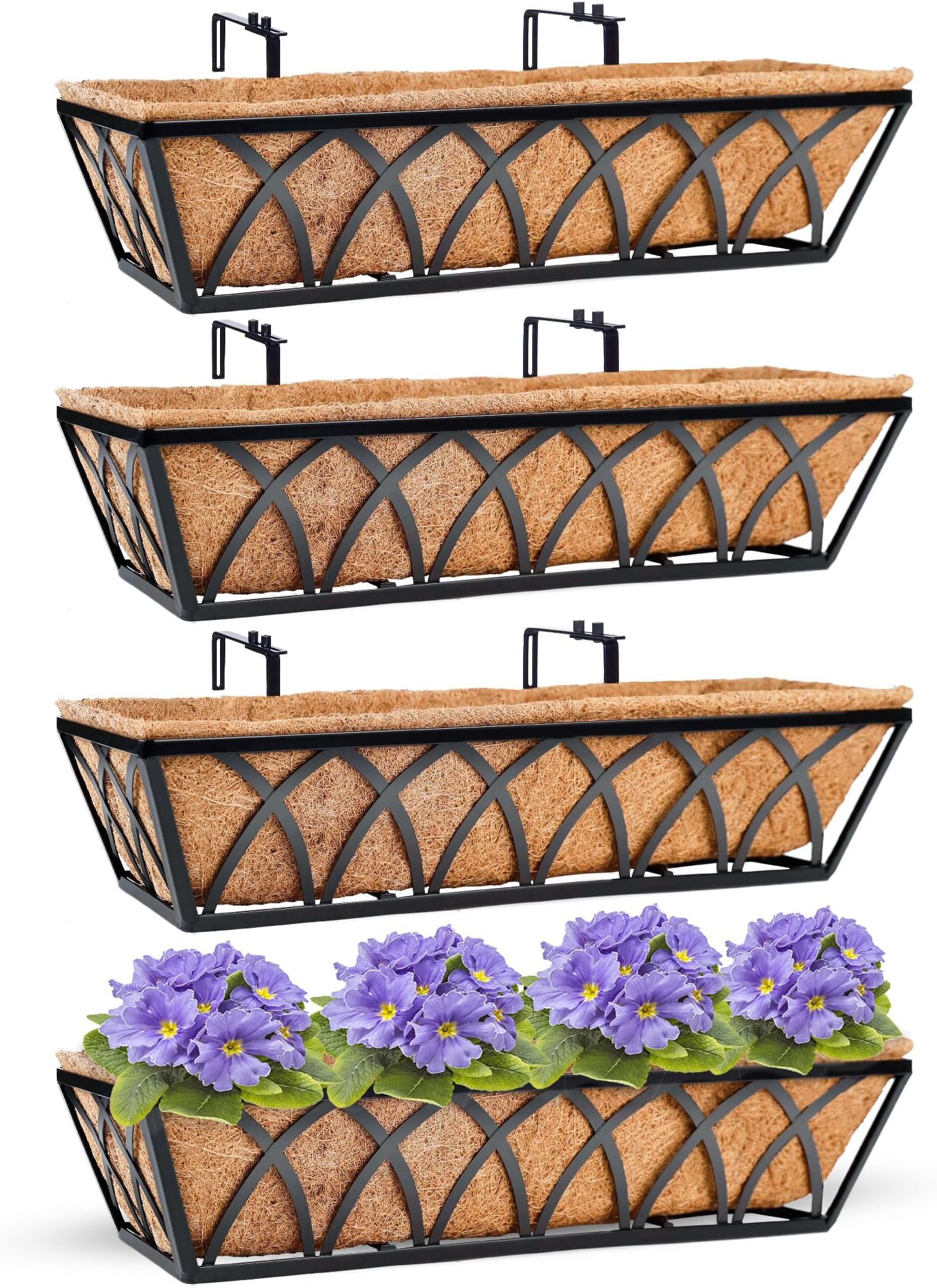 Large metal wall trough planter - 30 inch wrought iron wall trough ...