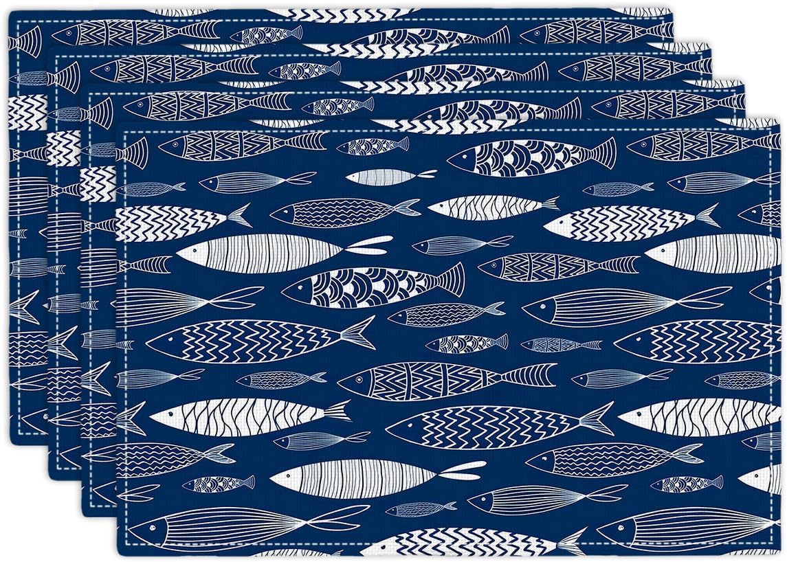 Amazon.com: Japanese Fish Placemats Set of 4, Blue Fishing Country ...