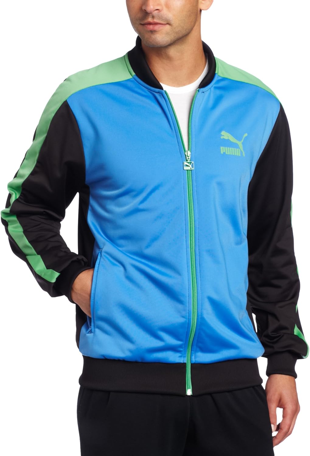 PUMA Men's Color Block Full Zip Sweater, Black/Blue, Large at Amazon ...