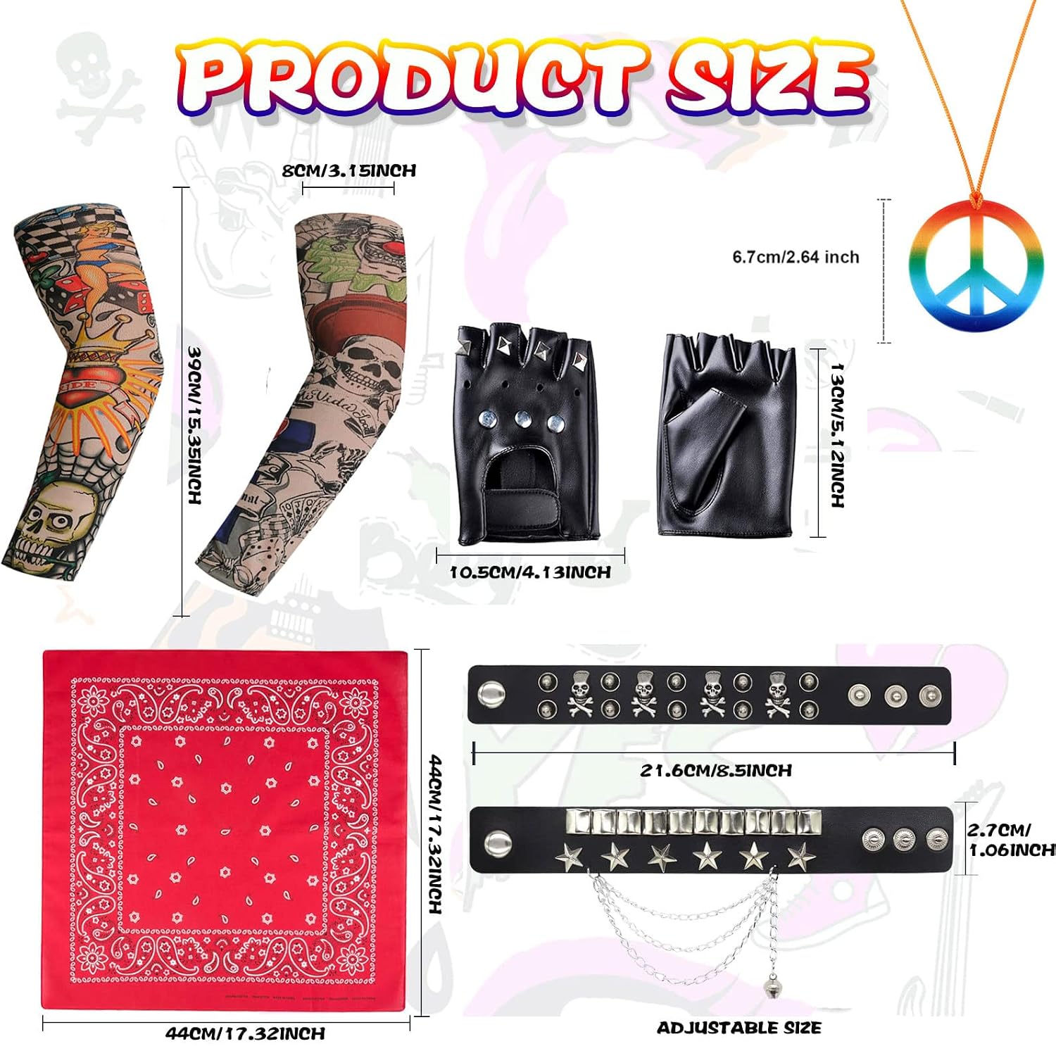 Kavoc 5 Packs 70s 80s 90s Heavy Metal Disco Costume Accessories with ...