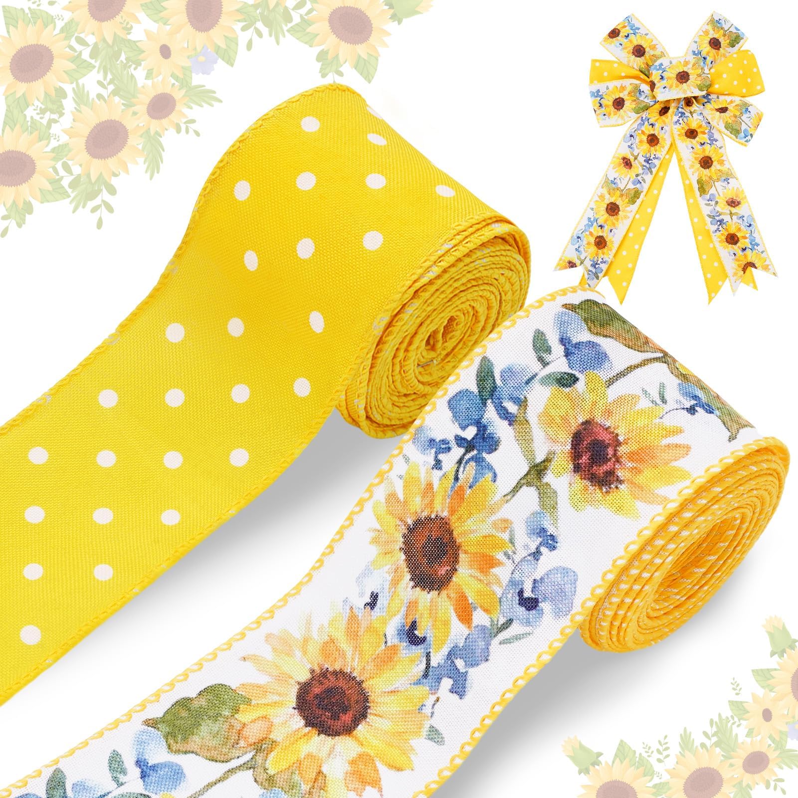 Amazon.com: Generic AnyDesign Sunflower Dot Wired Edge Ribbon Yellow ...