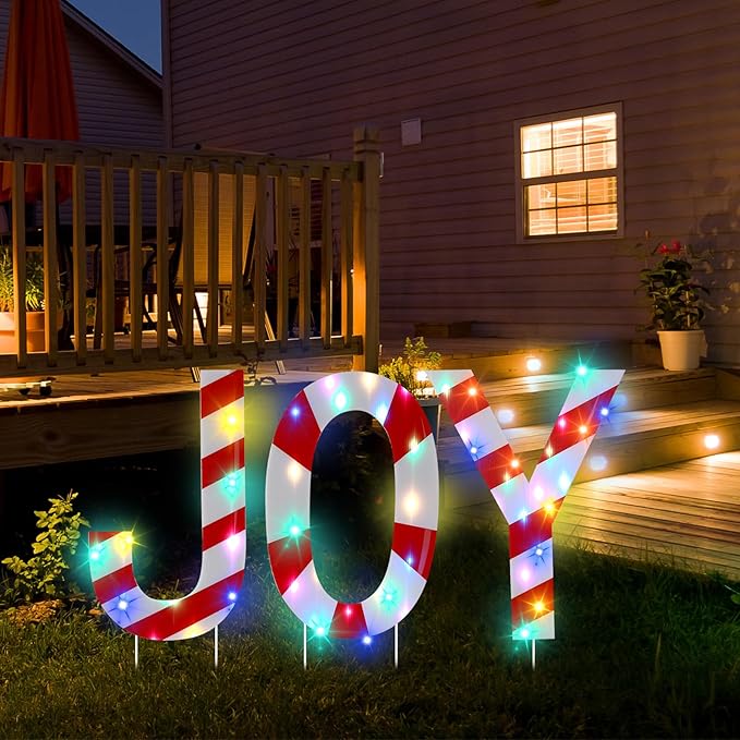 Amazon.com : Baquler 3 Pcs Outdoor Joy Christmas Decorations Lighted ...