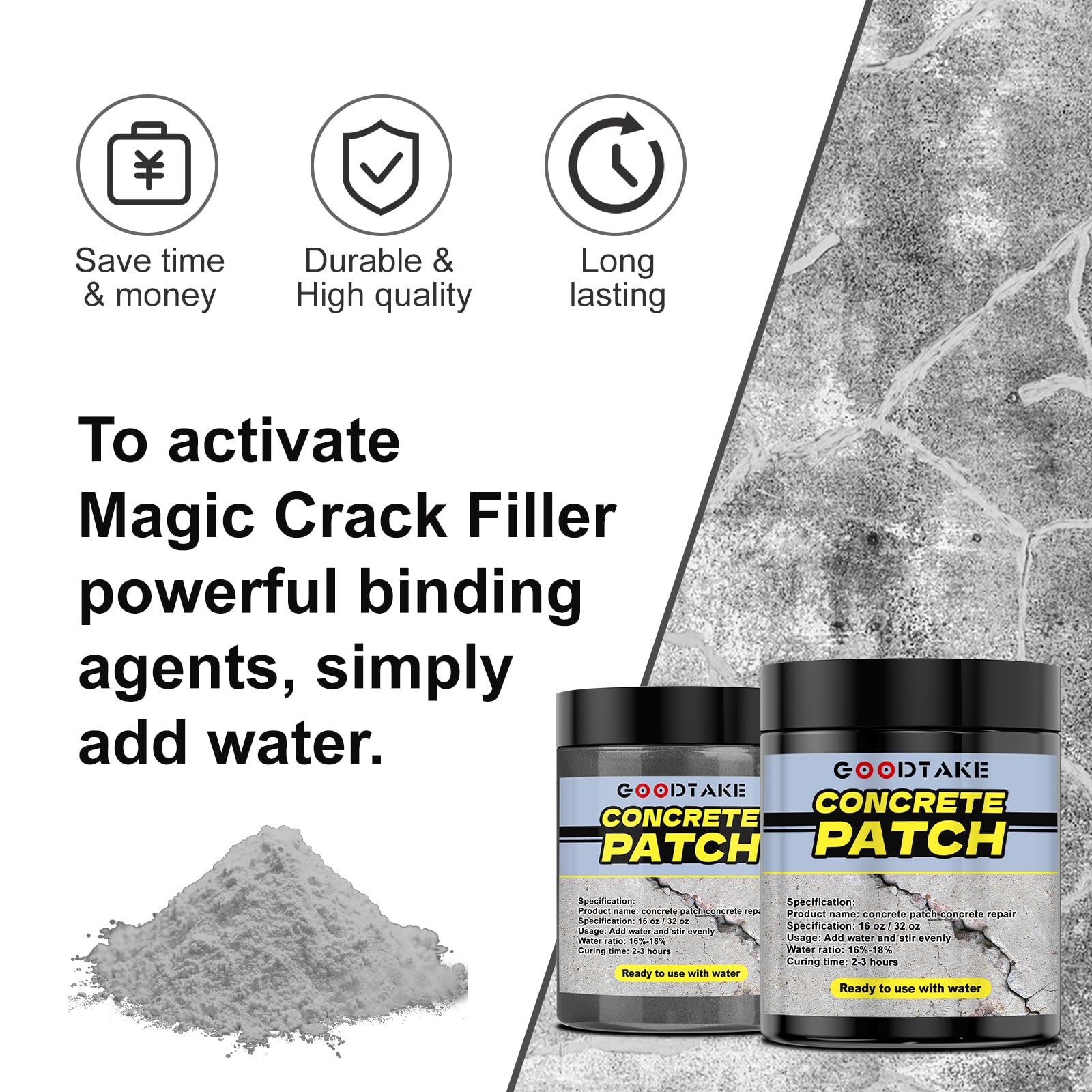Snapklik.com : GOODTAKE Concrete Repair, Concrete Patch For Repairing ...