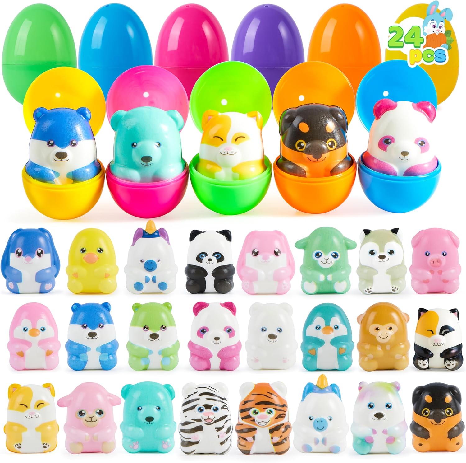 Amazon.com: JOYIN 24 Pcs Prefilled Easter Eggs with Animals Squishy Toys, Cute Squeeze Toy ...