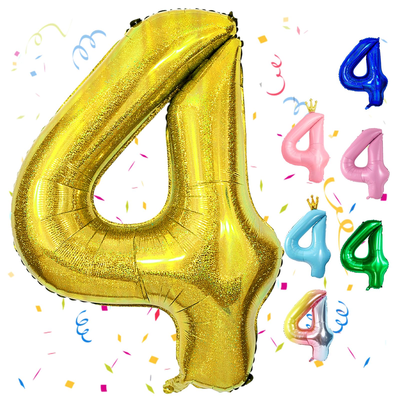 Amazon.com: Gold Number 4 Balloons, 4th Birthday Balloon, 40inch Laser ...