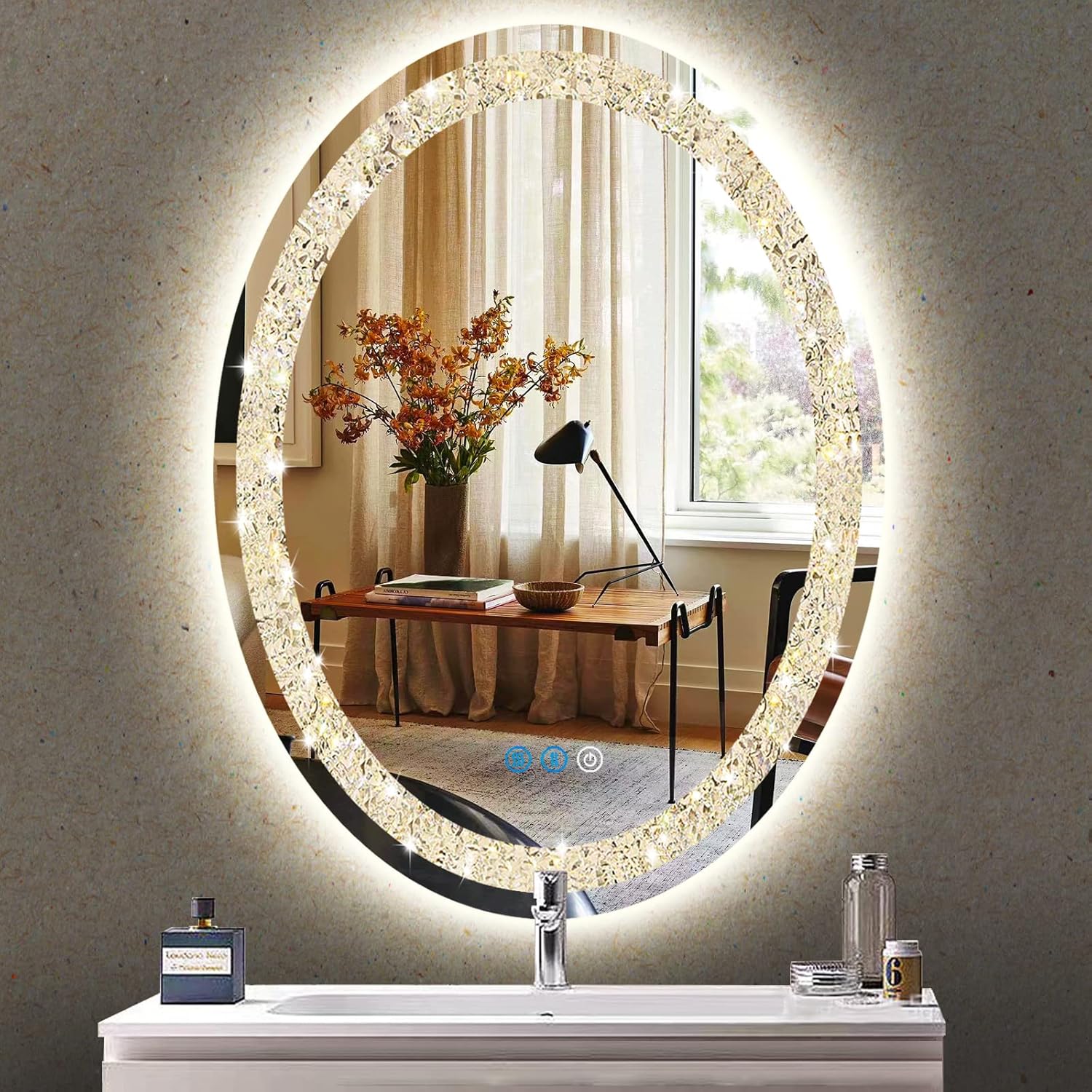 Amazon.com: THEKLA Crystal Oval Vanity Mirror with Lights 20 x 30 inch ...