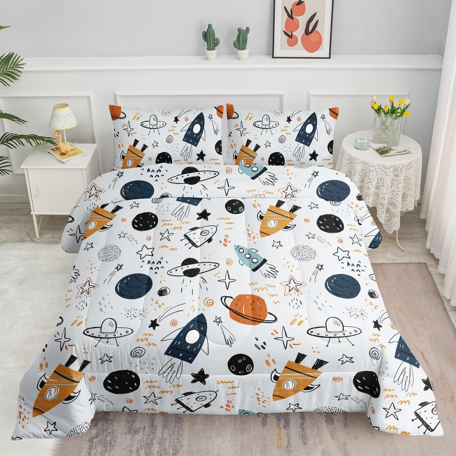 Amazon.com: Wake In Cloud - Space Bedding Set for Boys, Star Rocket ...
