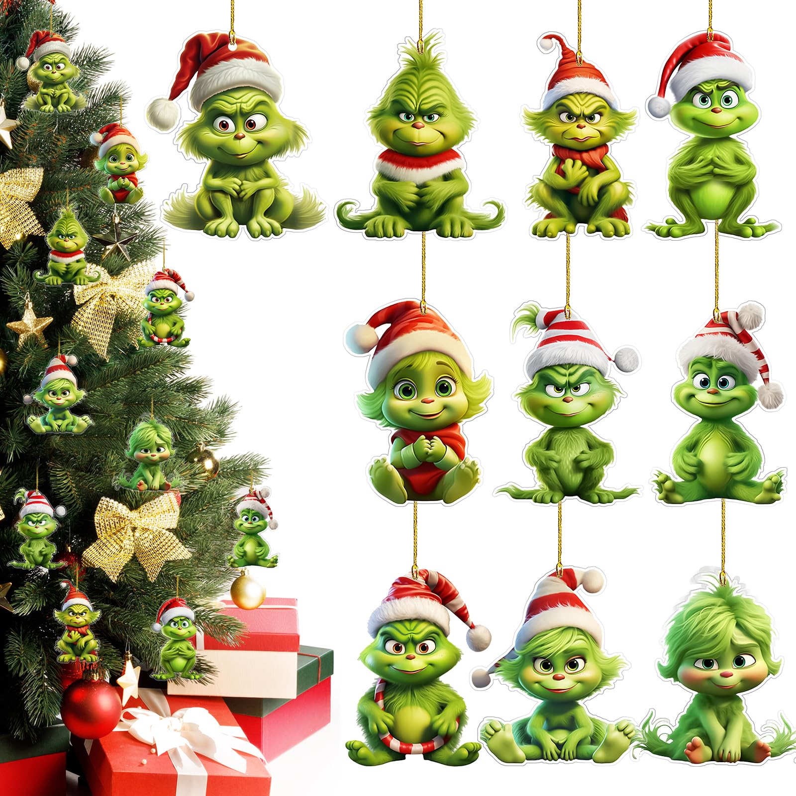 TXP 10Pcs Christmas Tree Ornaments, Christmas Decorations Indoor, 2D ...