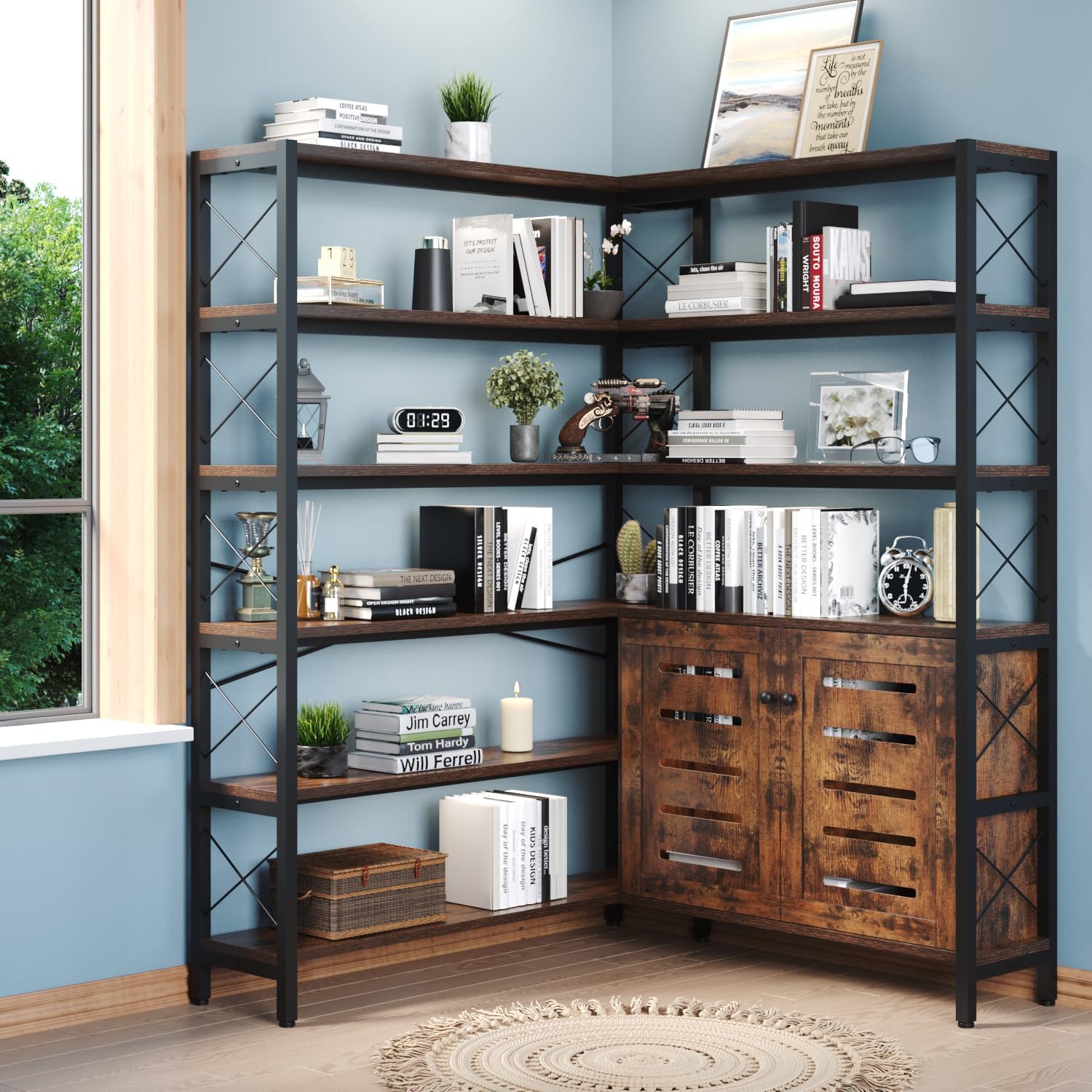 Amazon.com: Wildhome 6-Shelf Corner Bookshelf, Vintage Industrial ...
