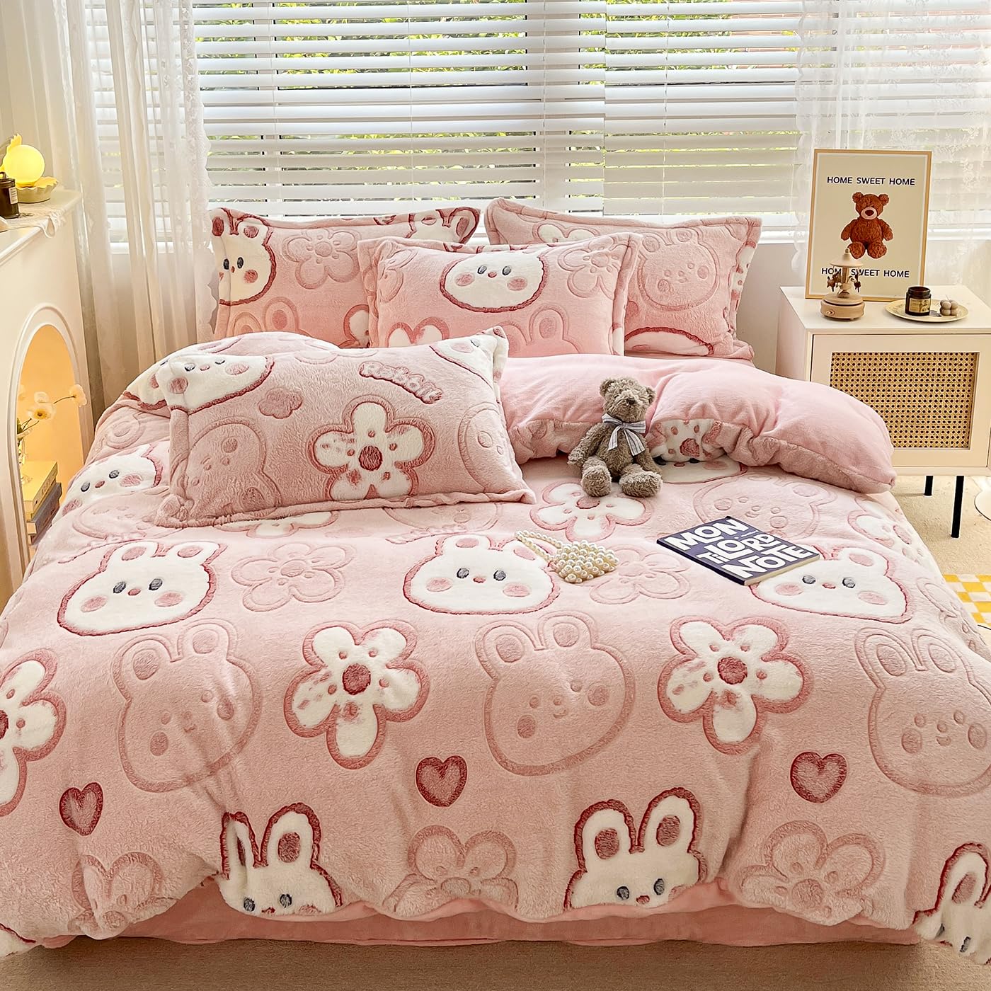 Amazon.com: KASBLUEL Bedding Sets, Pink Rabbit Duvet Cover Aesthetic ...