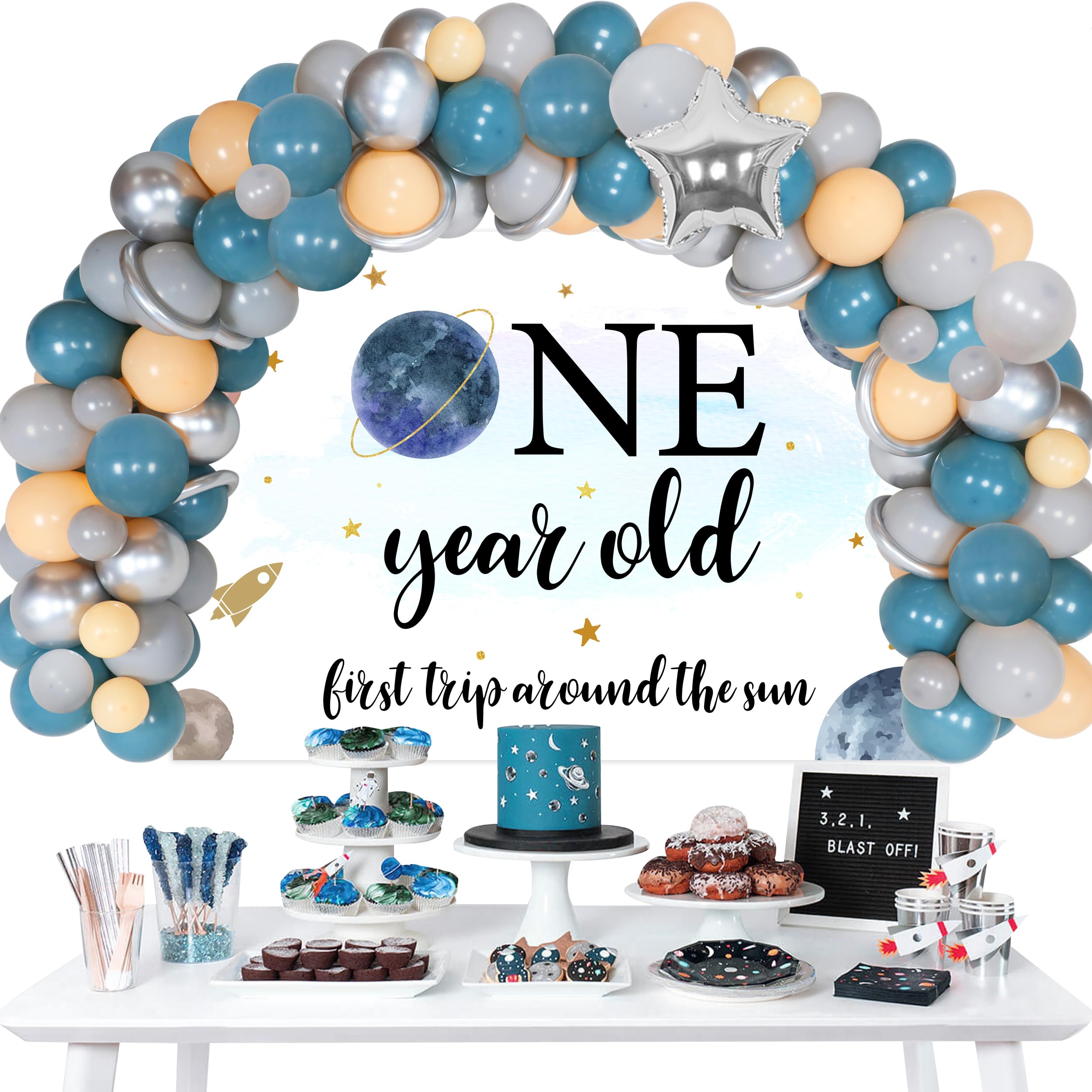 Amazon.com: Outer Space 1st Birthday Party Decorations for Boys, First ...